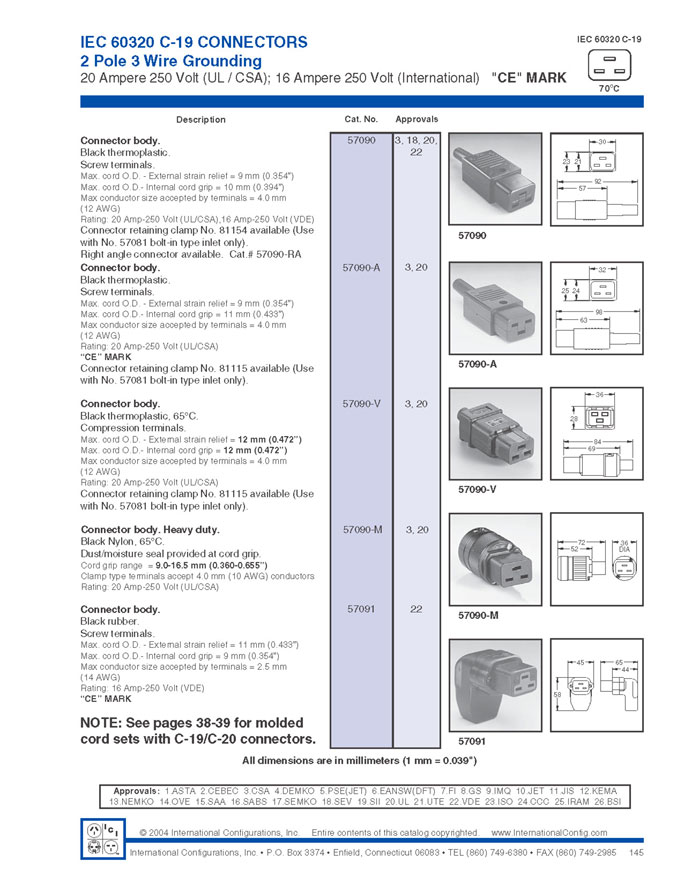 INTERNATIONAL CONFIGURATIONS,CORDSETS,CORD SET, DETACHABLE CORDSETS ...